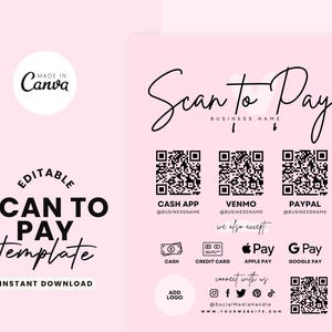 Editable Scan to Pay Card, QR Code Sign Template, Printable Payment ...