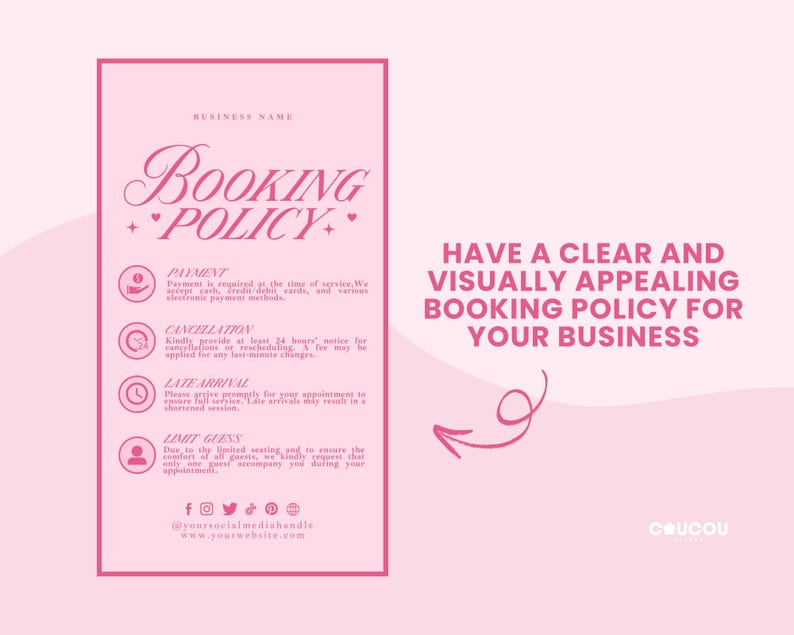 Pink Booking Policy Template Canva, Salon Instagram Story and Post ...