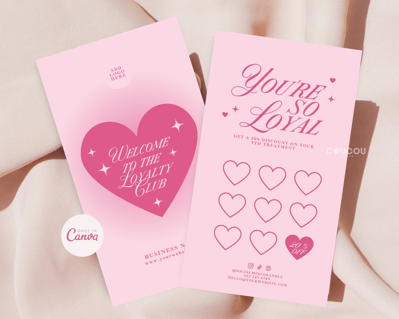 Pink Loyalty Card Template Canva Editable Customer Punch - Etsy UK