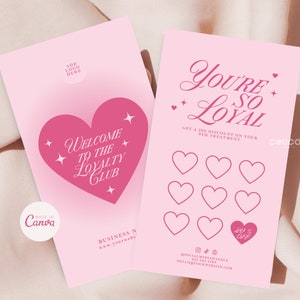 Pink Loyalty Card Template Canva, Editable Customer Punch Card ...