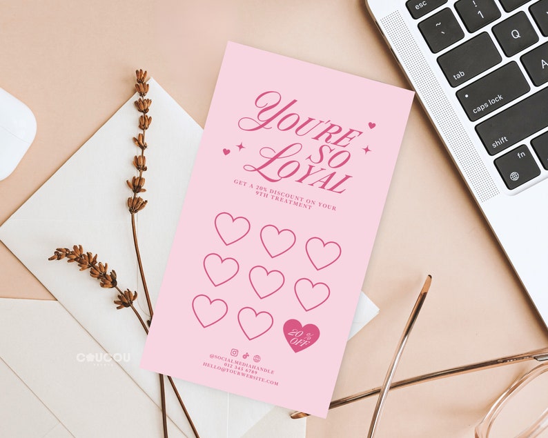 Pink Loyalty Card Template Canva Editable Customer Punch - Etsy UK
