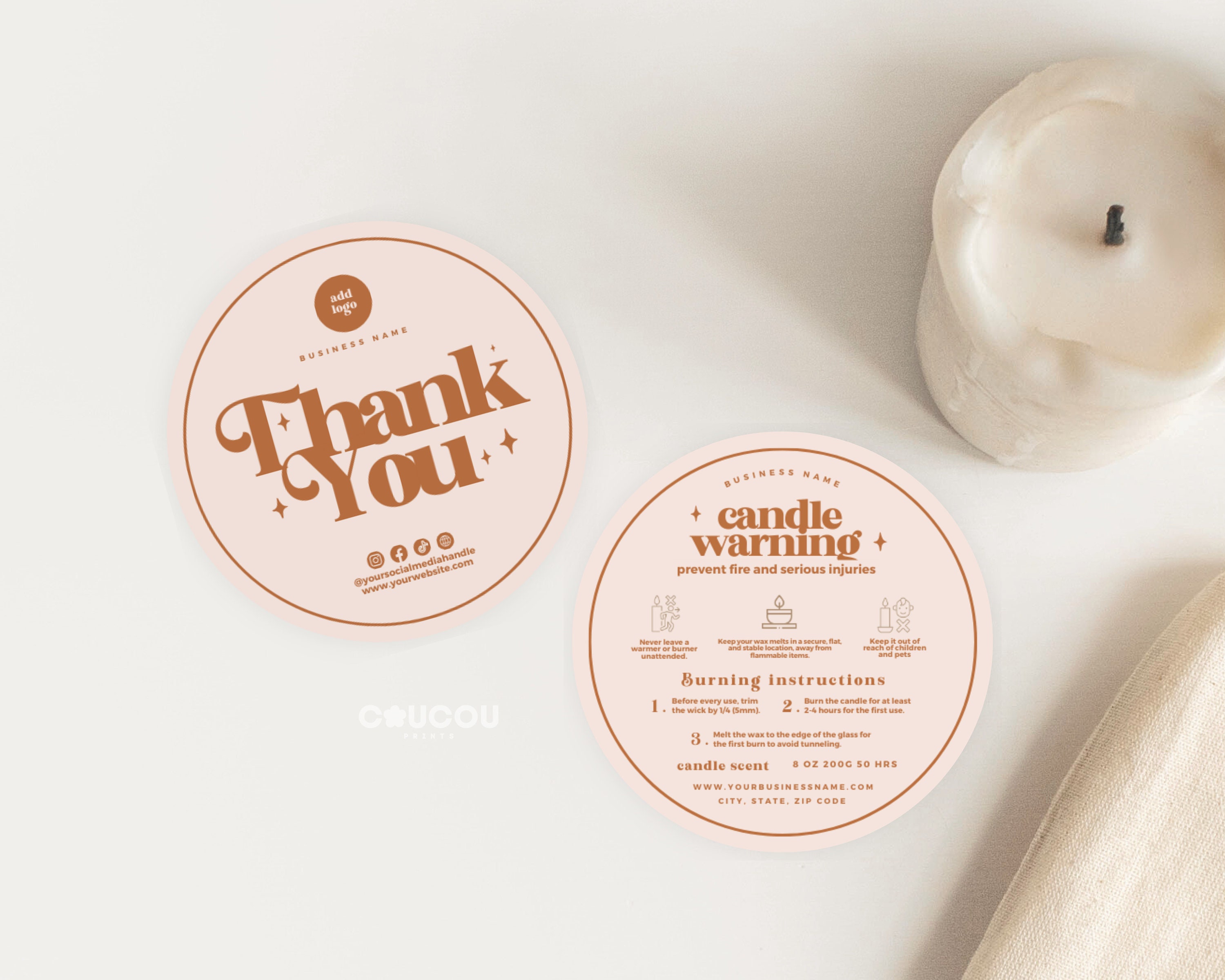 Candle Warning Label Template Design, Editable Candle Warning Card ...