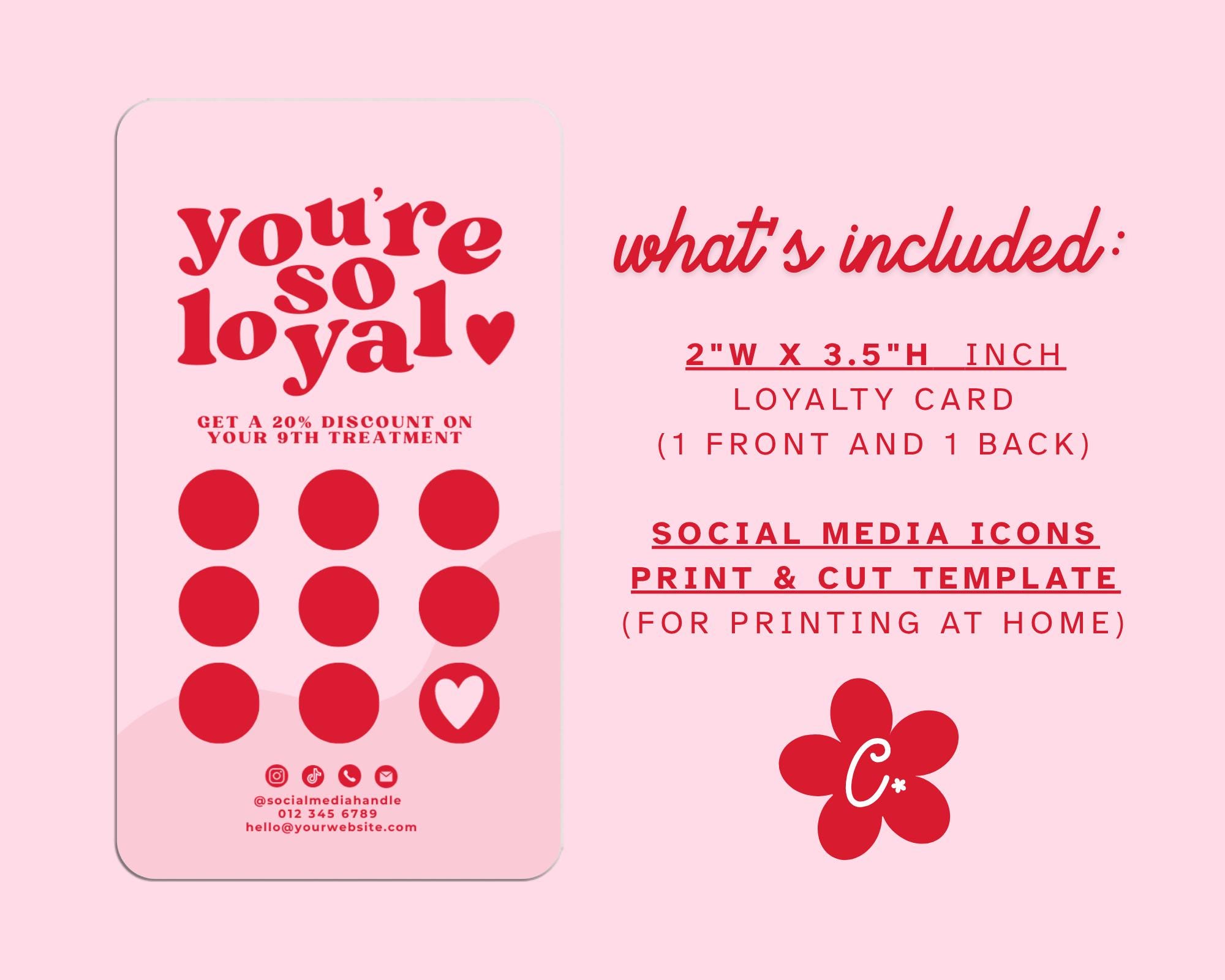 Pink Loyalty Card Template Canva, Editable Customer Punch Card ...