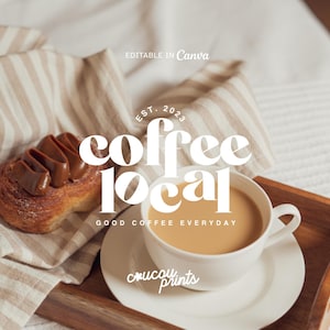 Premade Logo Design Canva, Coffee Shop Logo Template, Pink Blue DIY ...