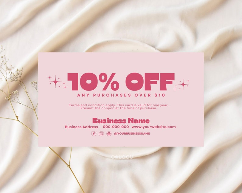 Pink Retro Coupon Card Template, Printable Business Coupon Canva Card ...