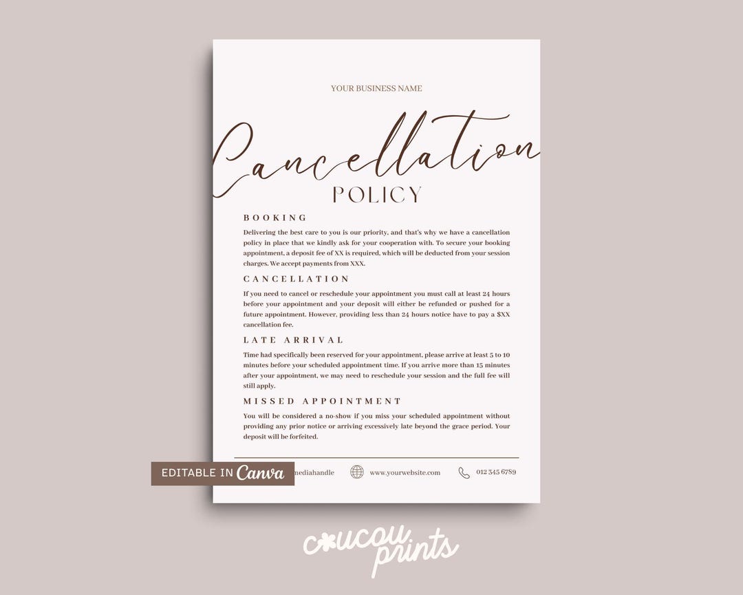 Editable Cancellation Policy Form, Modern Policy Template, Cancelation ...