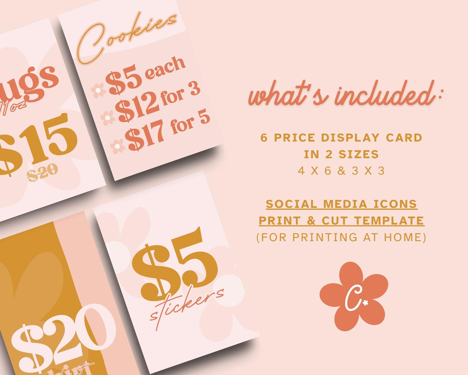 Editable Price Display Cards Canva Template, Printable Boho Pop-up Shop ...
