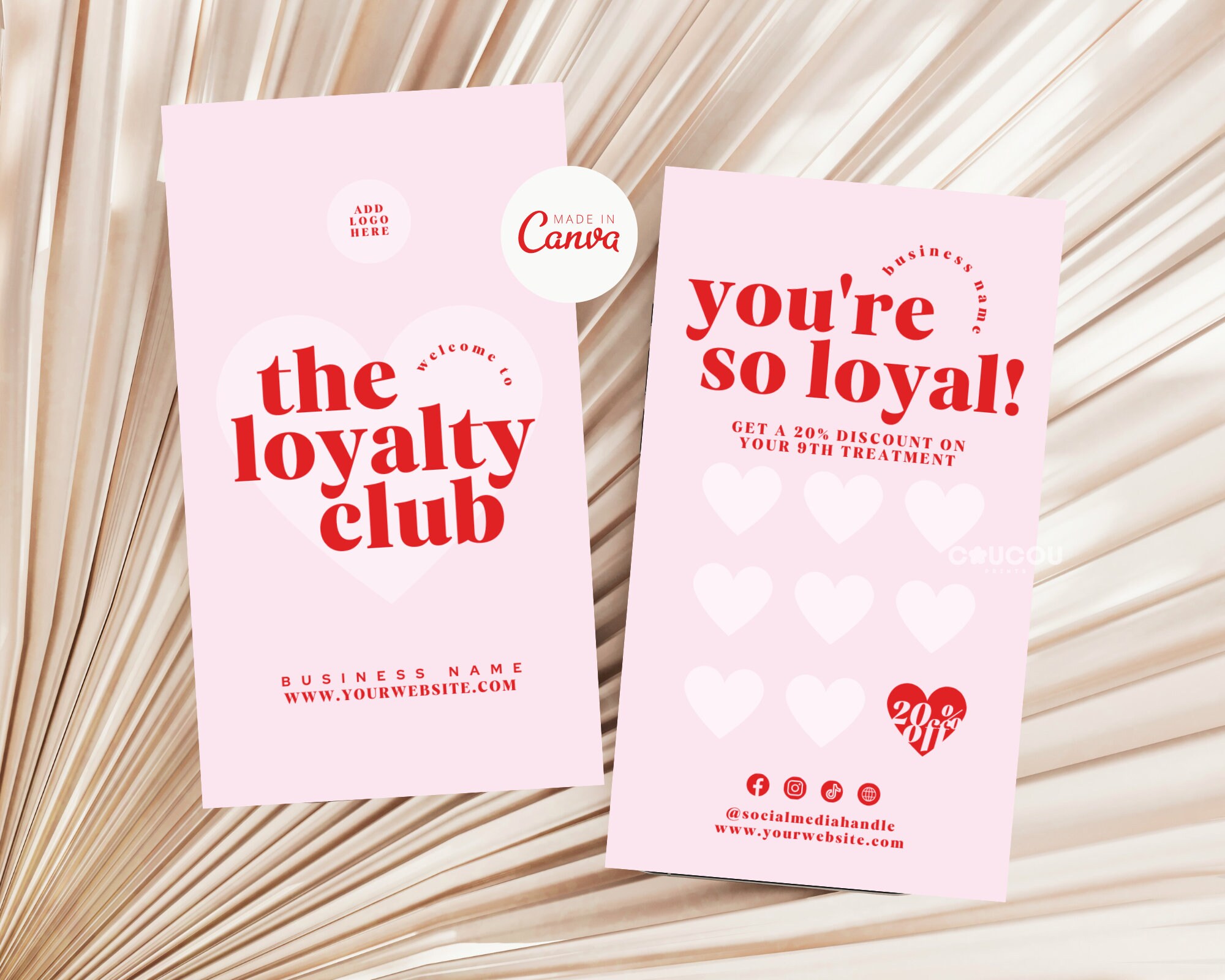 Pink Loyalty Card Template Canva, Editable Customer Punch Card ...