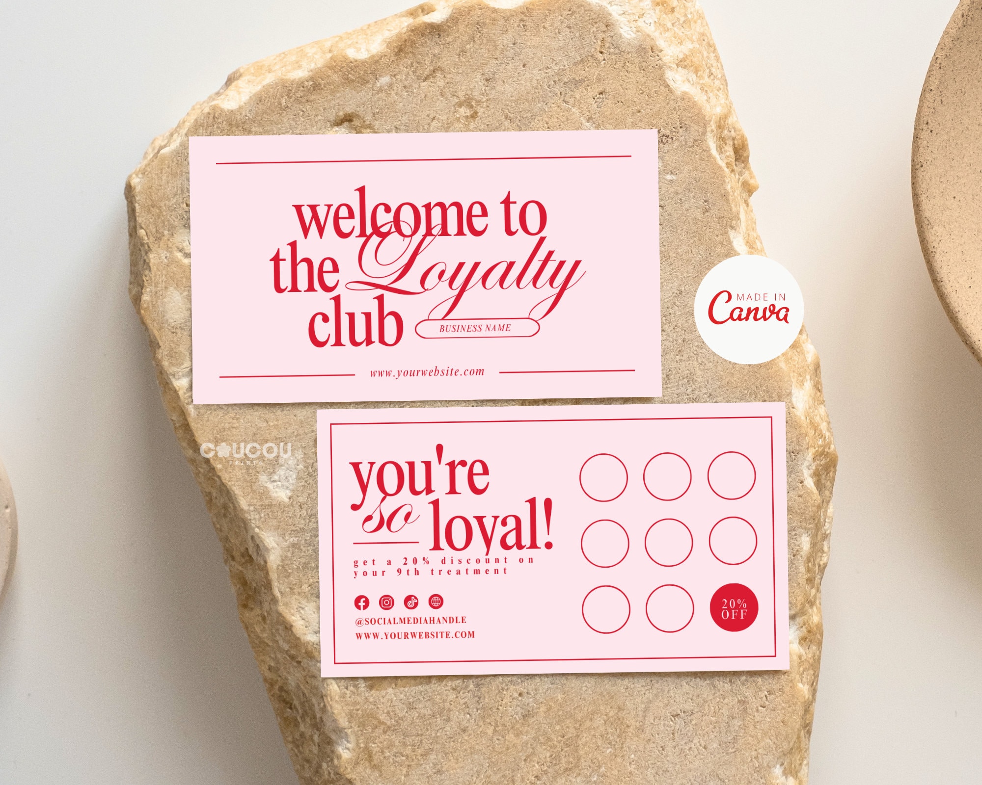 Pink Loyalty Card Template Editable, Loyalty Rewards Card Design, DIY ...