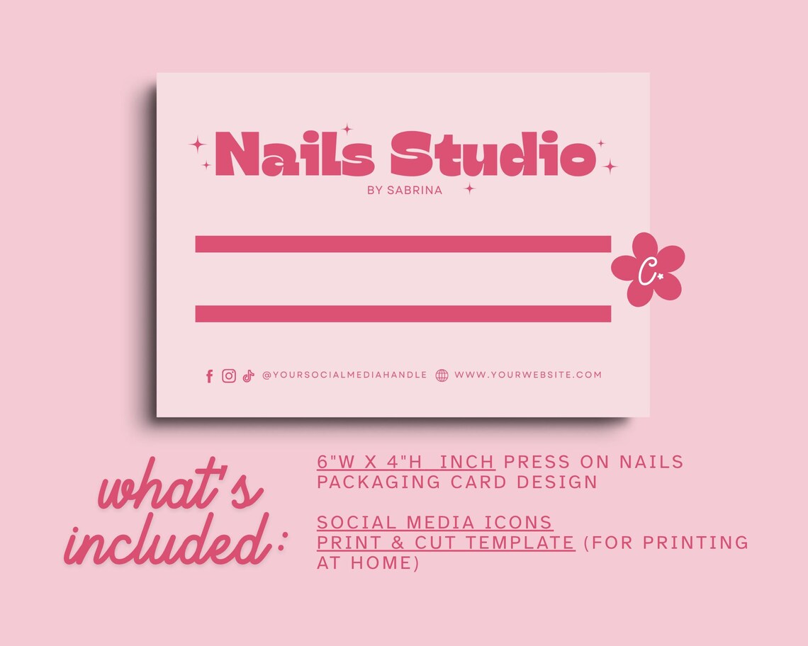 Press on Nails Product Packaging Card Templates, DIY Artificial Nails ...