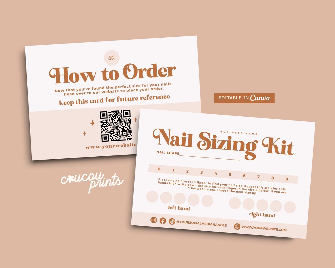 Press on Nails Template Card, Printable False Nail Sizing Kit Design ...