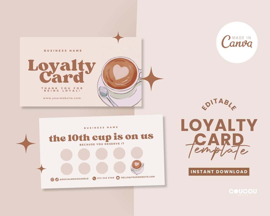 Editable Cafe Loyalty Card Template, Printable Rewards Card Design ...