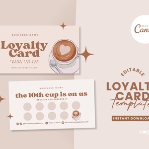 Editable Cafe Loyalty Card Template, Printable Rewards Card Design ...