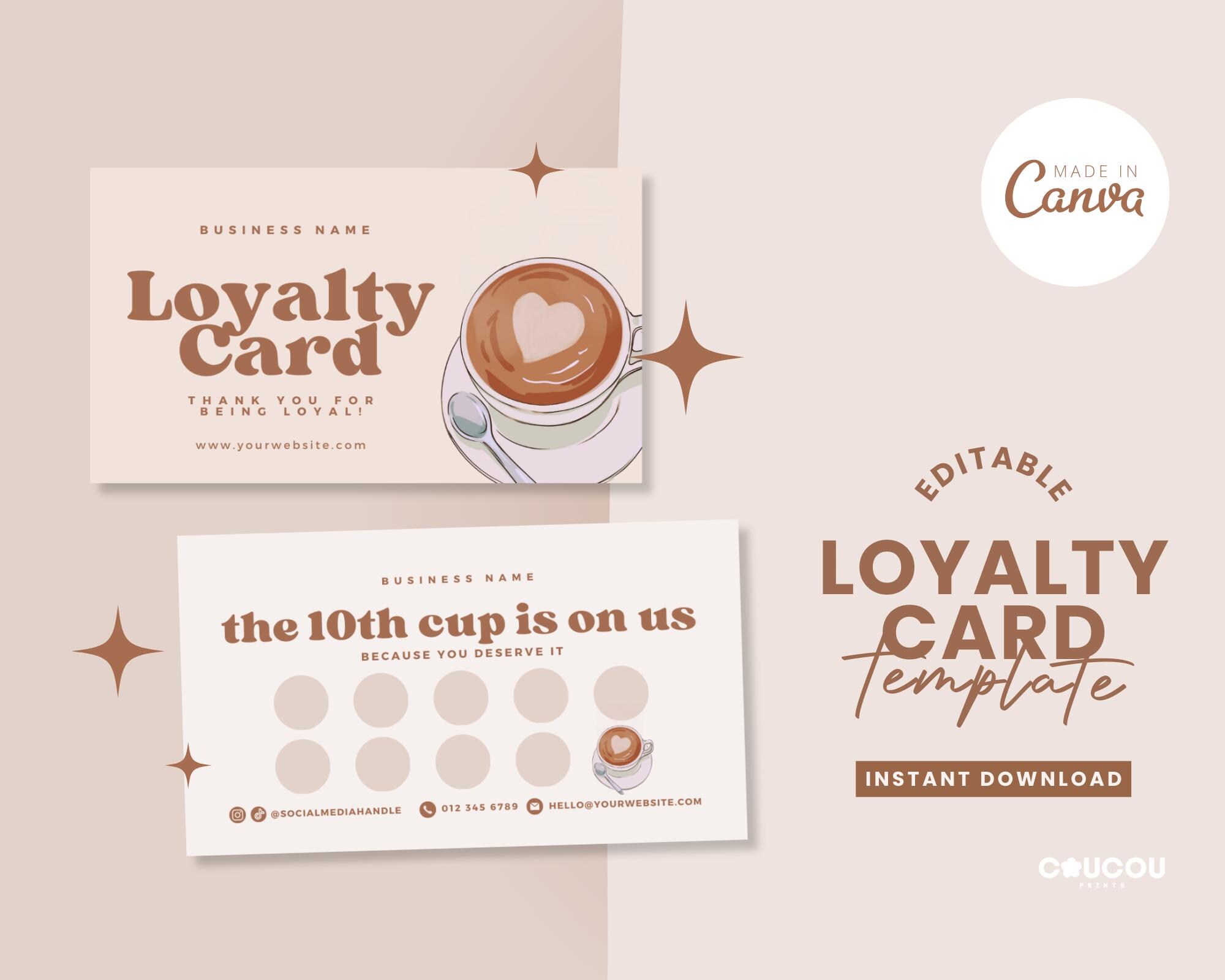 Editable Cafe Loyalty Card Template, Printable Rewards Card Design ...
