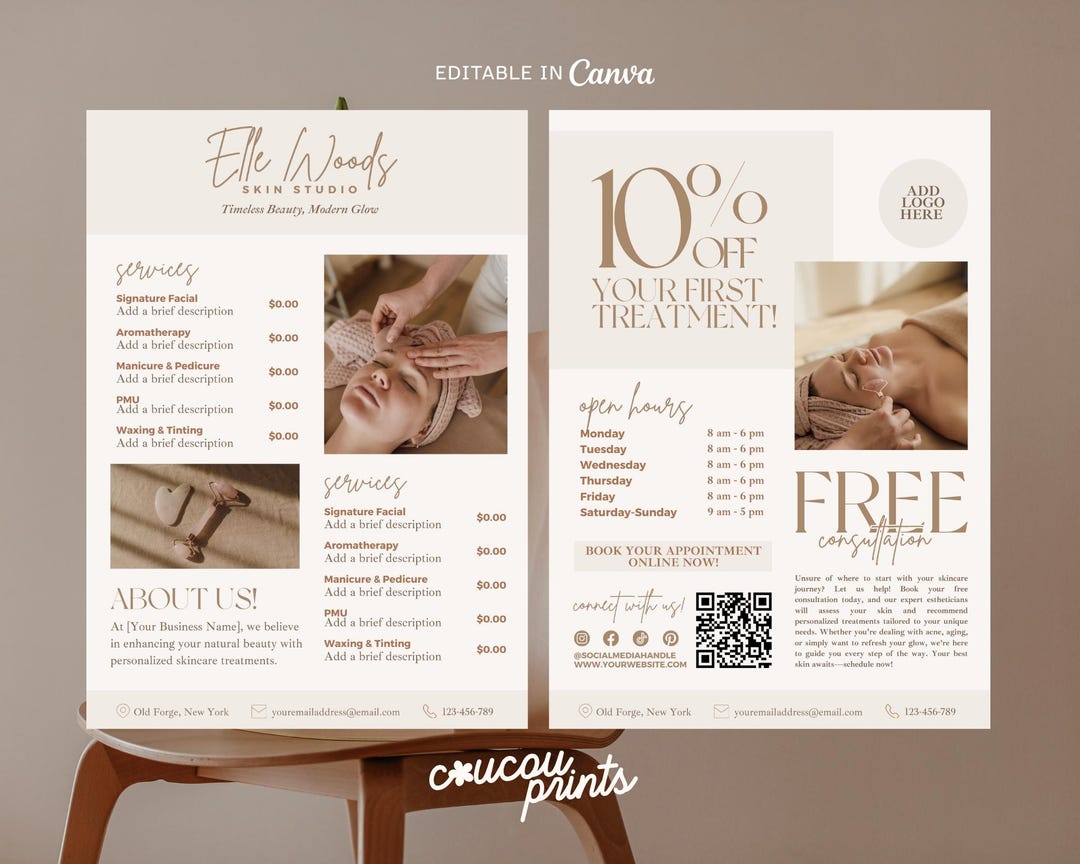 2-page Esthetician Flyer Template, Spa and Wellness Flyer, Skin Care ...