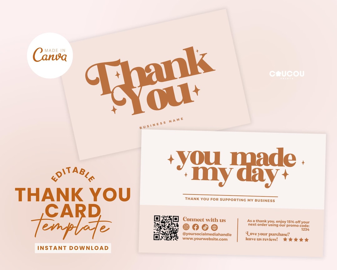 Small Business Thank You Card Template, Editable Thanks for Your ...