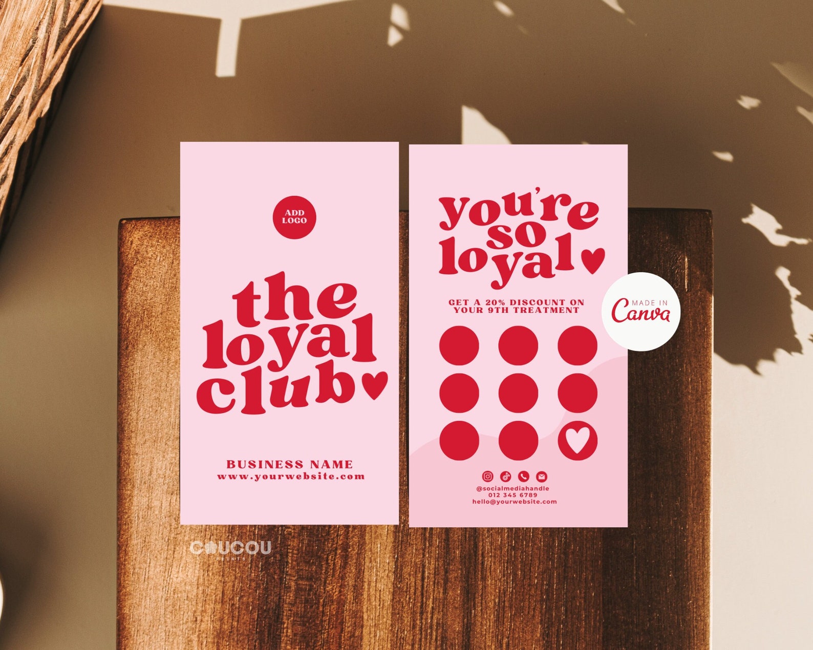 Pink Loyalty Card Template Canva, Editable Customer Punch Card ...