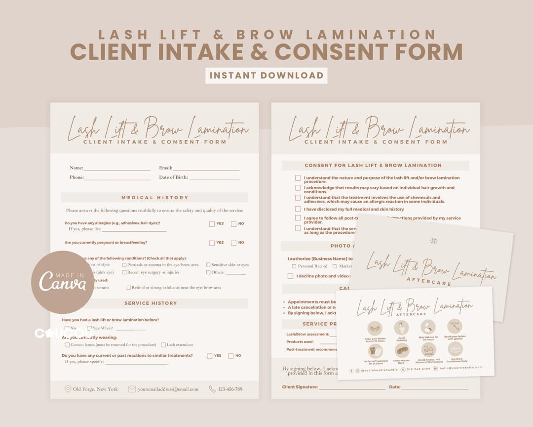 Lash Lift and Brow Lamination Forms, Brow Tint Form, Editable Lash ...