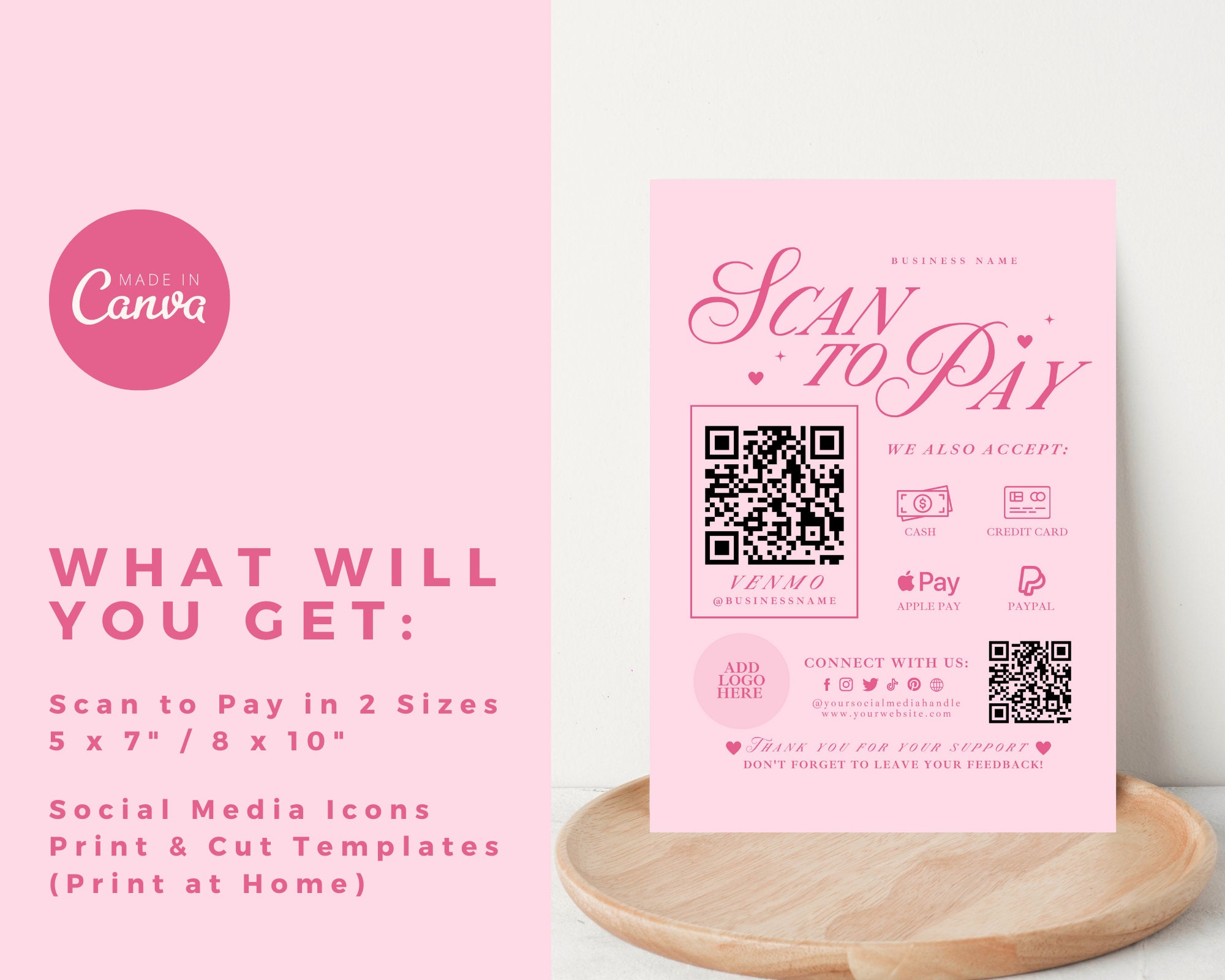 Editable Pink Scan to Pay Card, QR Code Template, Printable Payment ...
