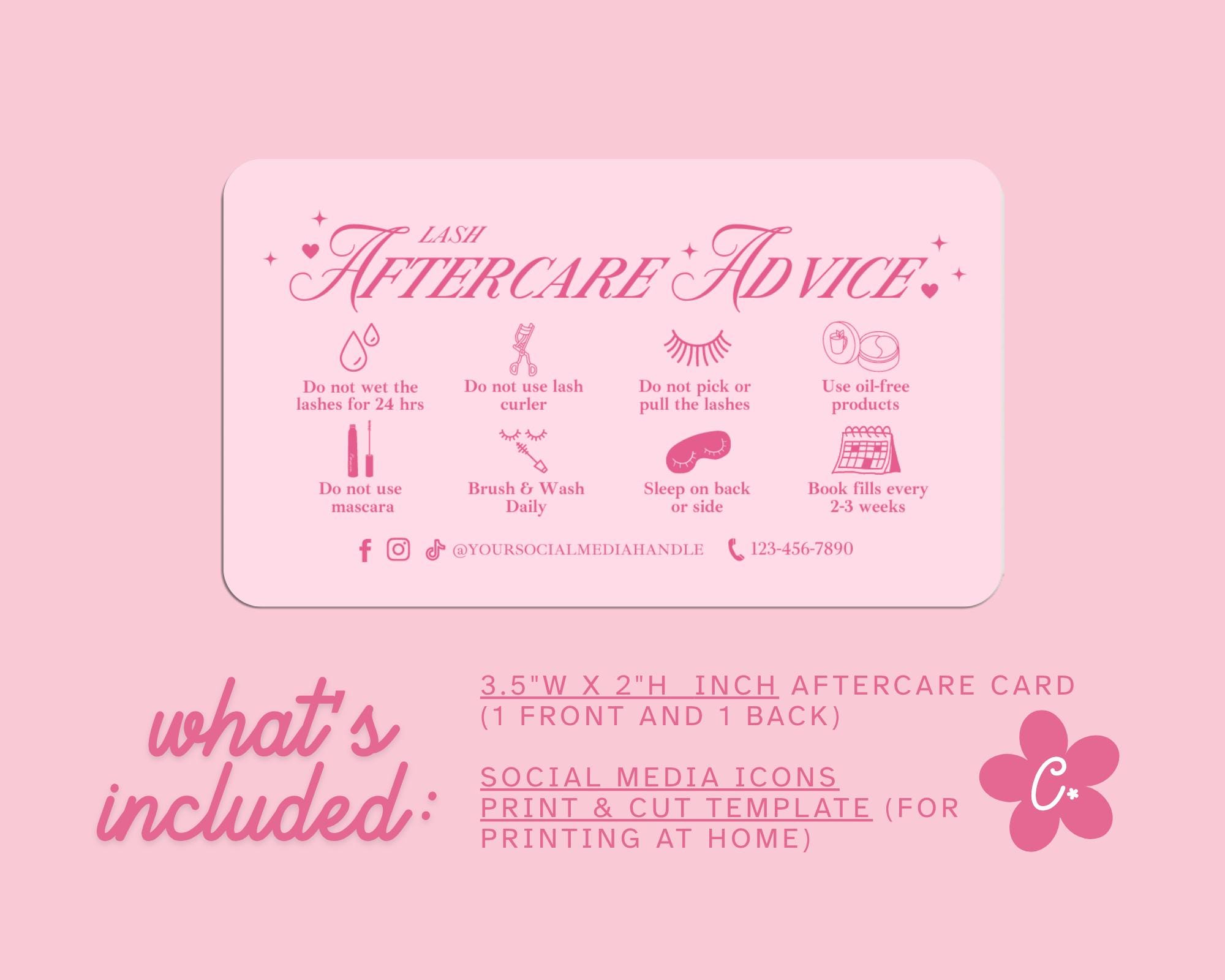 Editable Lash Aftercare Card Template, Printable Aftercare Lash Cards ...