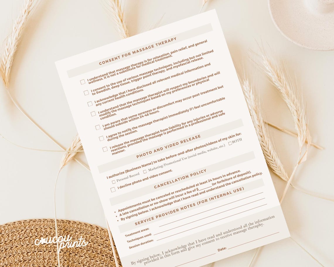 Massage Therapy Consent Forms, Editable Massage SOAP Notes Consultation ...