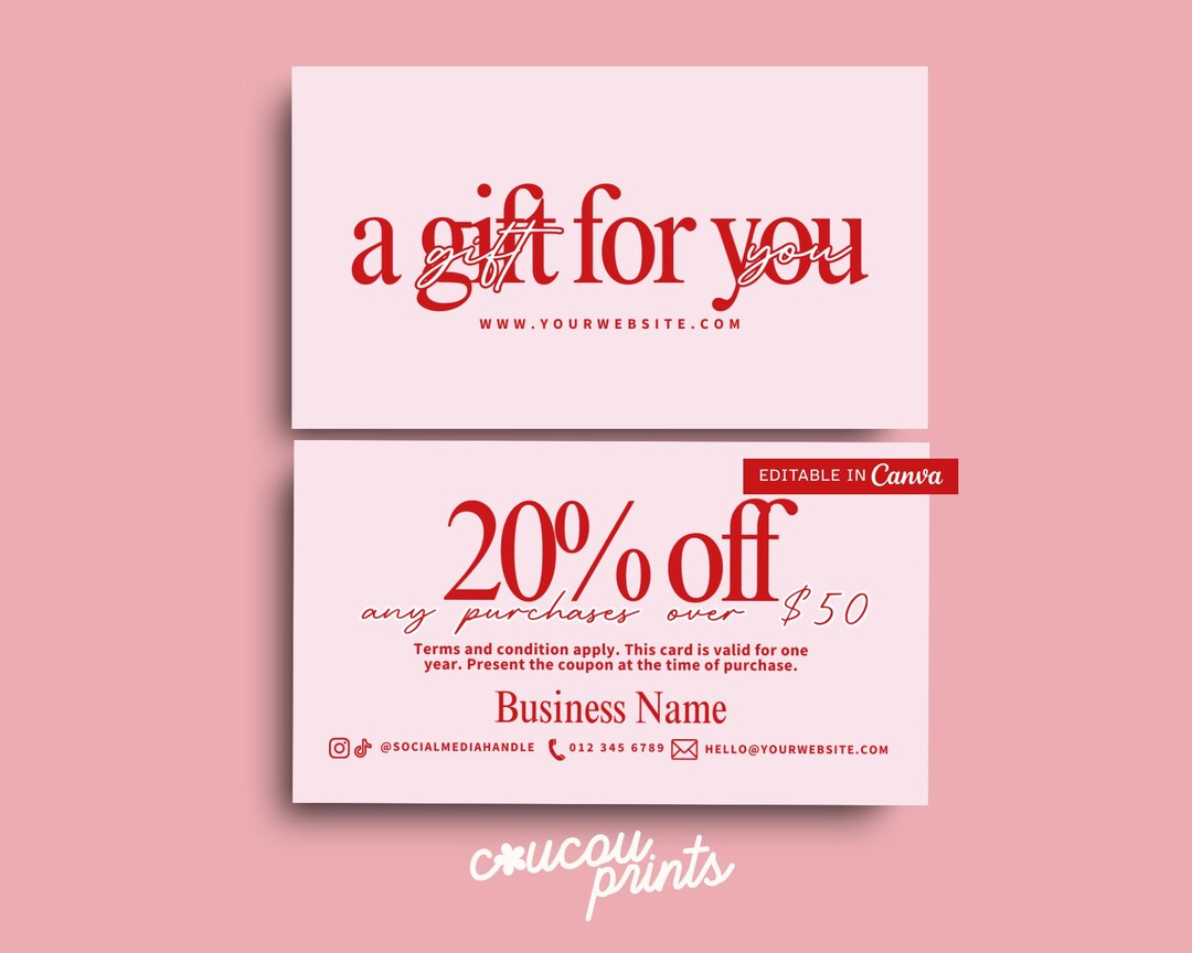 Editable Coupon Card Canva Template, Printable Business Promo Card ...
