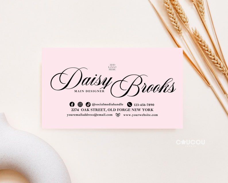 Printable Pink Business Card Template QR Code, DIY Calling Card, Modern ...