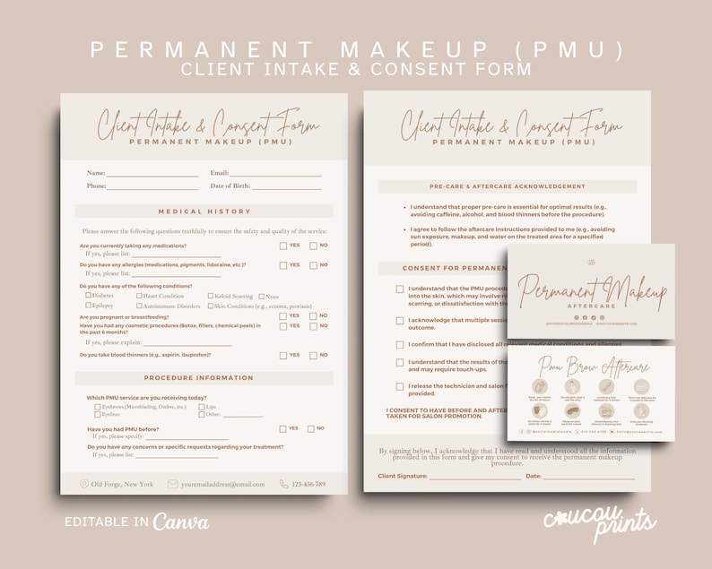 Permanent Makeup Forms, Editable PMU Consent Form Template, Makeup ...