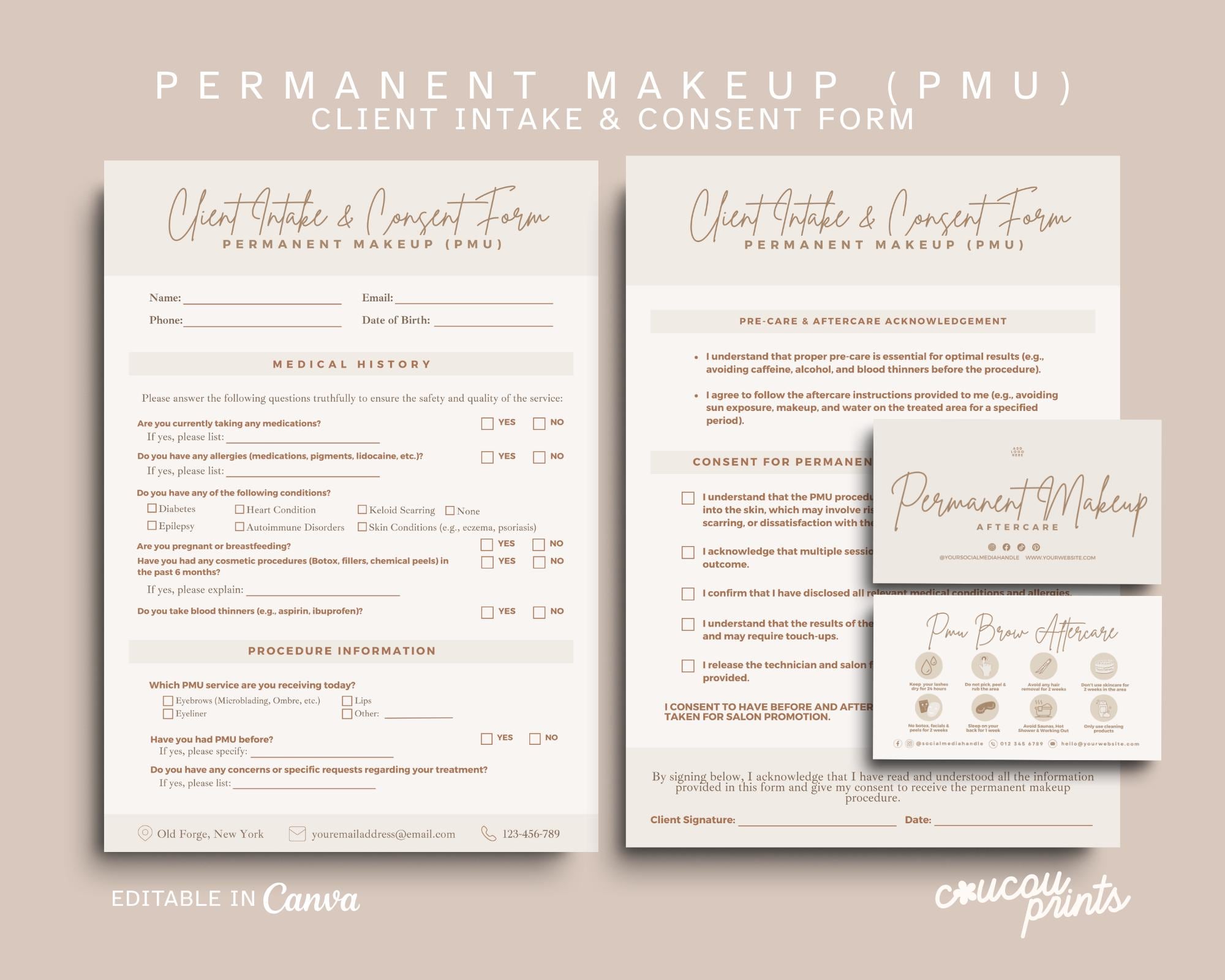 Permanent Makeup Forms, Editable PMU Consent Form Template, Makeup ...