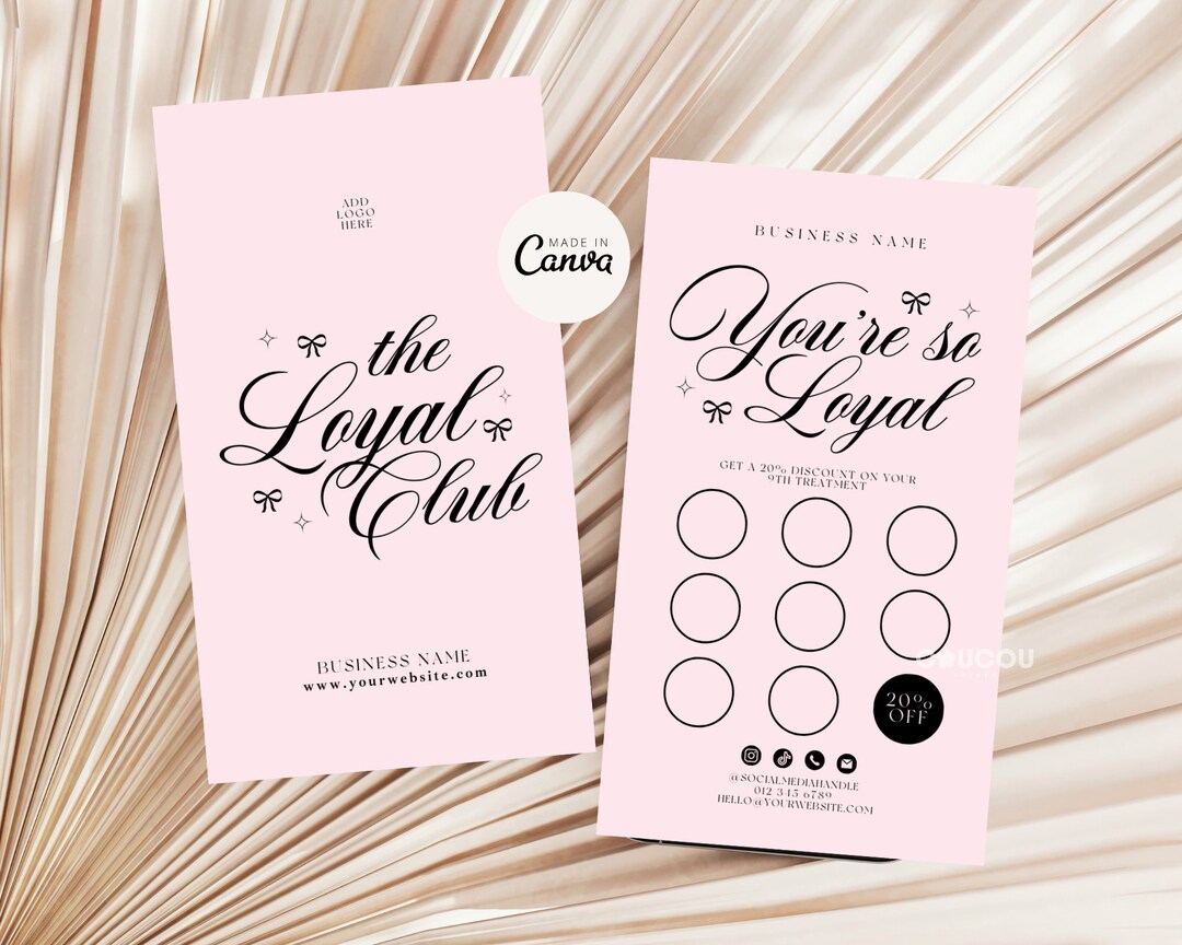 Pink Loyalty Card Template Canva, Editable Customer Punch Card ...