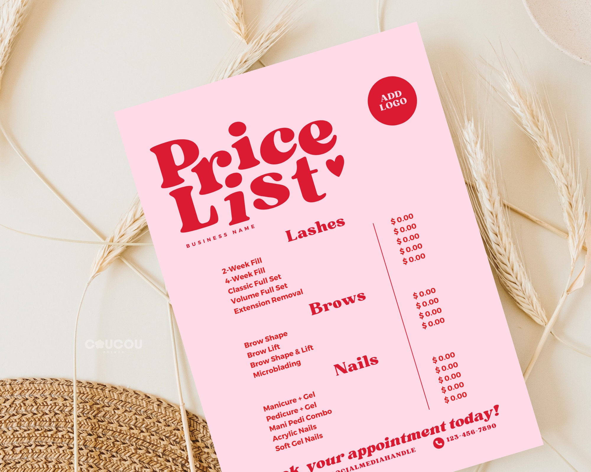 Printable Price List Template Canva, Editable Payment Sign, Hair Salon ...