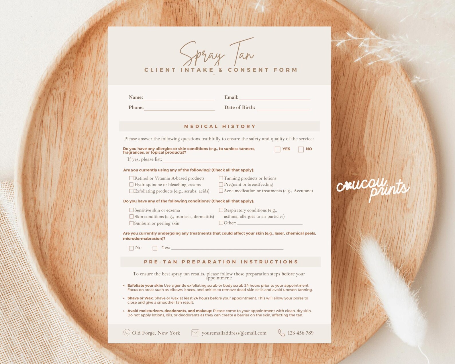 Spray Tan Consent Form, Editable Spray Tan Client, Salon Tanning ...