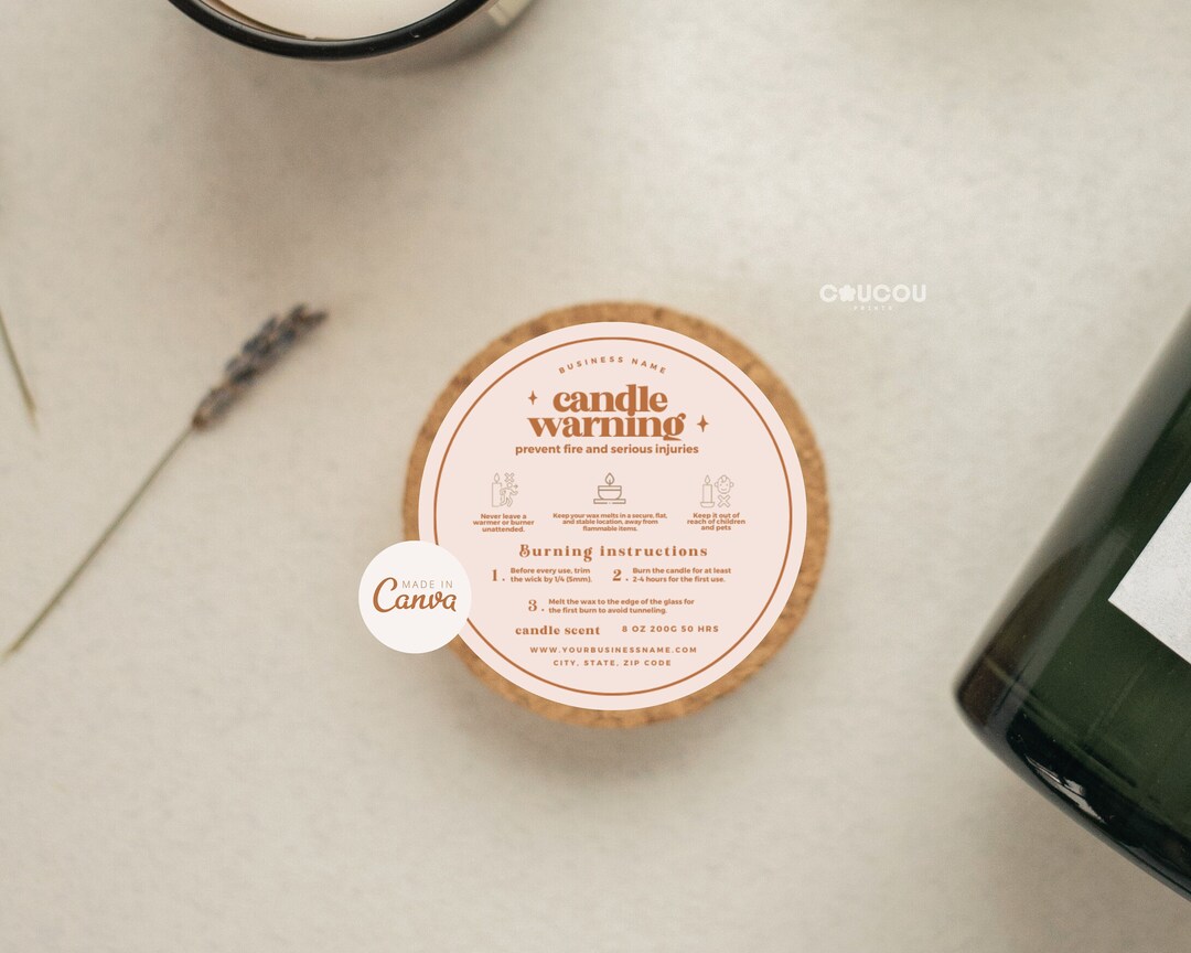 Candle Warning Label Template Design, Editable Candle Warning Card ...