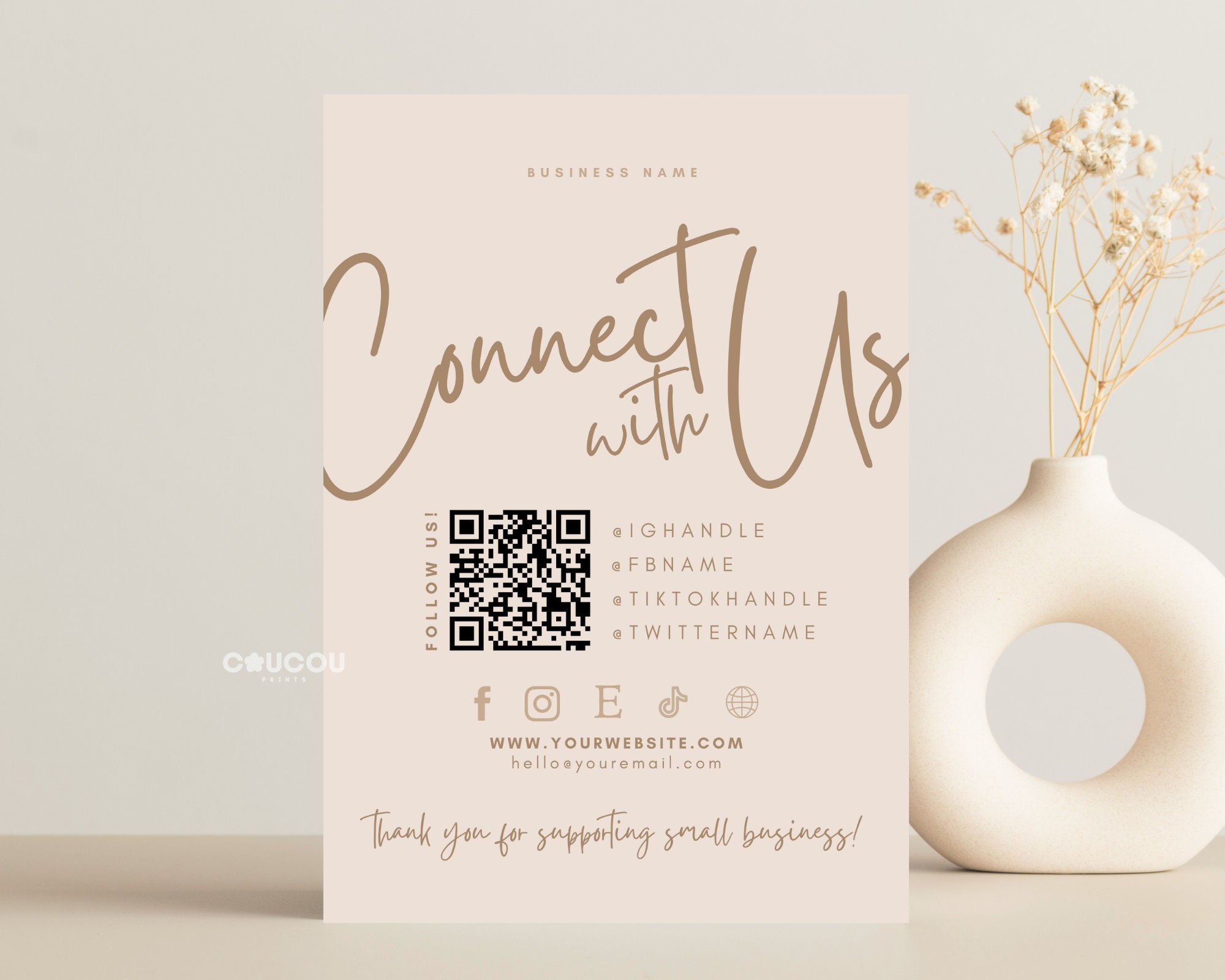Social Media Sign Canva Template QR Code, Editable Let's Be Social Sign ...