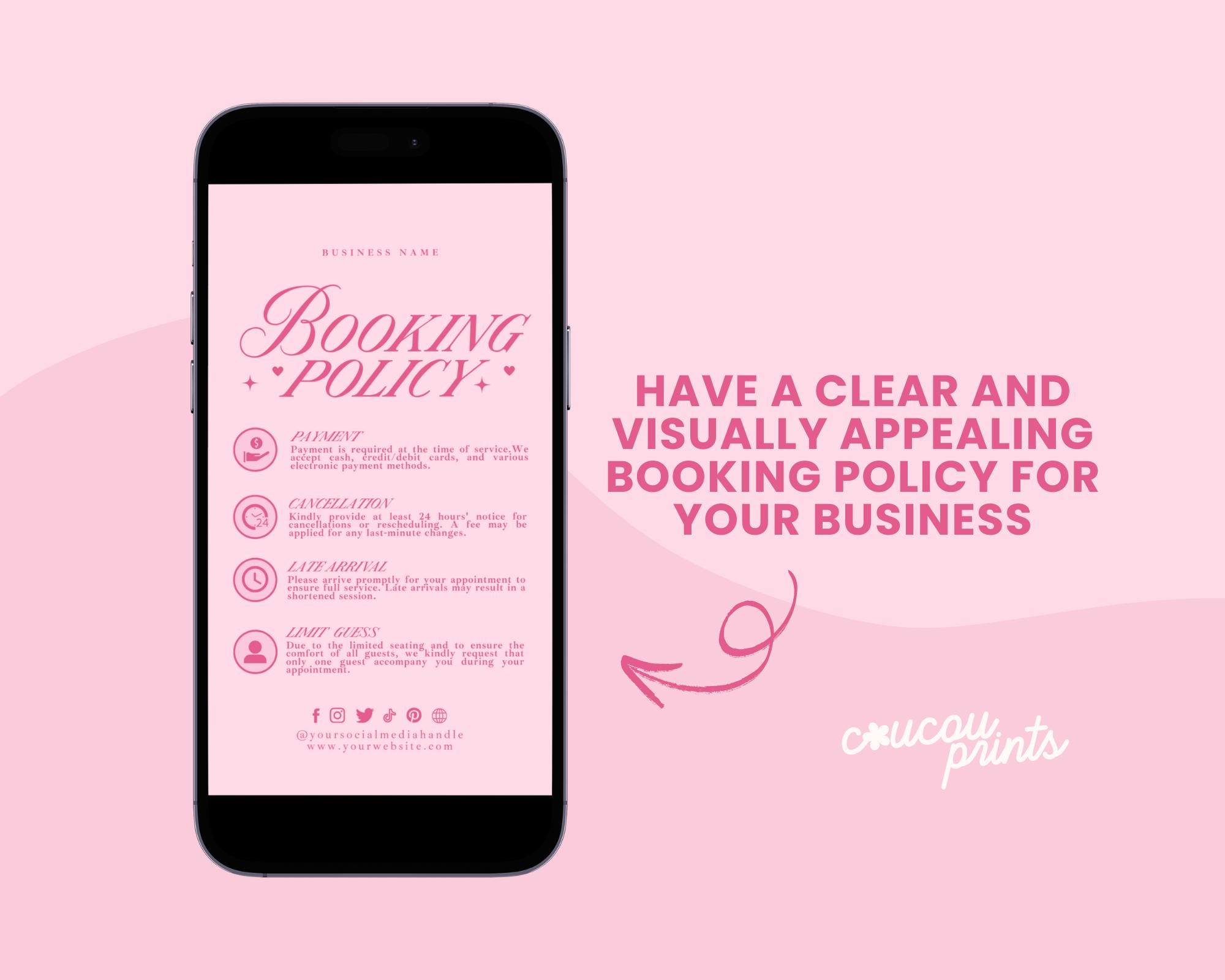 Pink Booking Policy Template Canva, Salon Instagram Story and Post ...