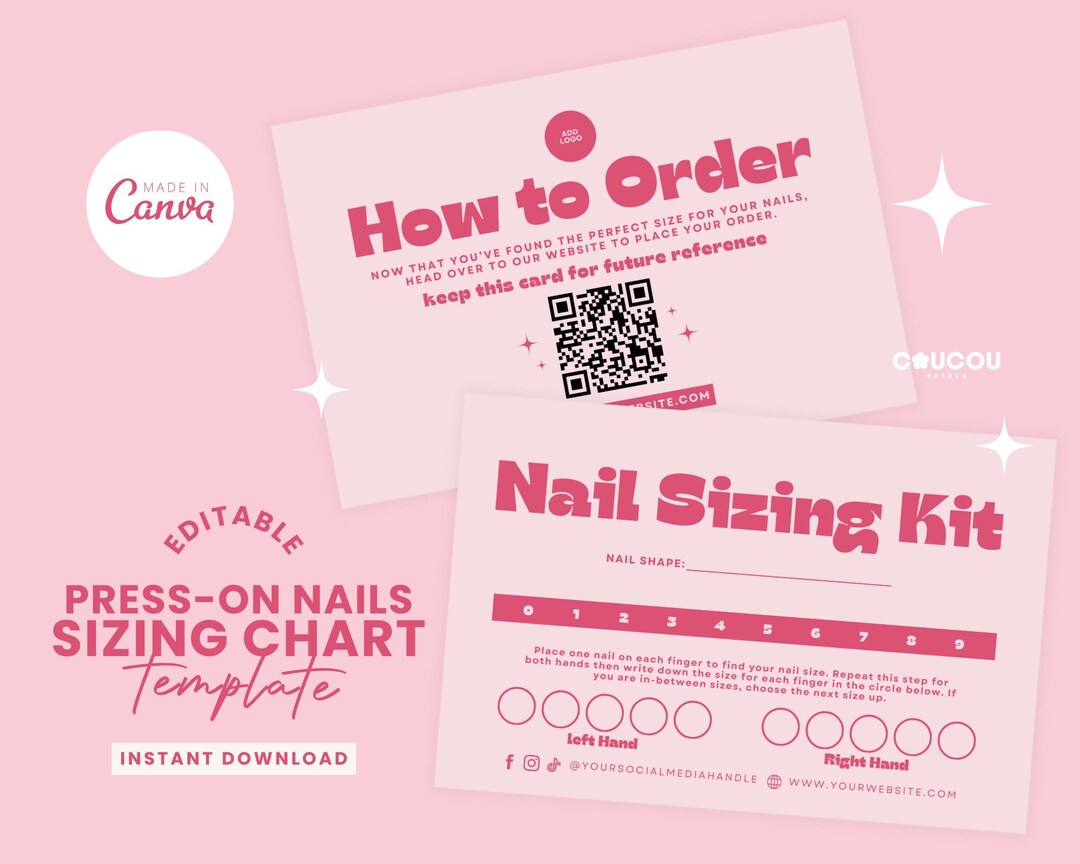 Press on Nails Template Card, Printable False Nail Sizing Kit Design ...