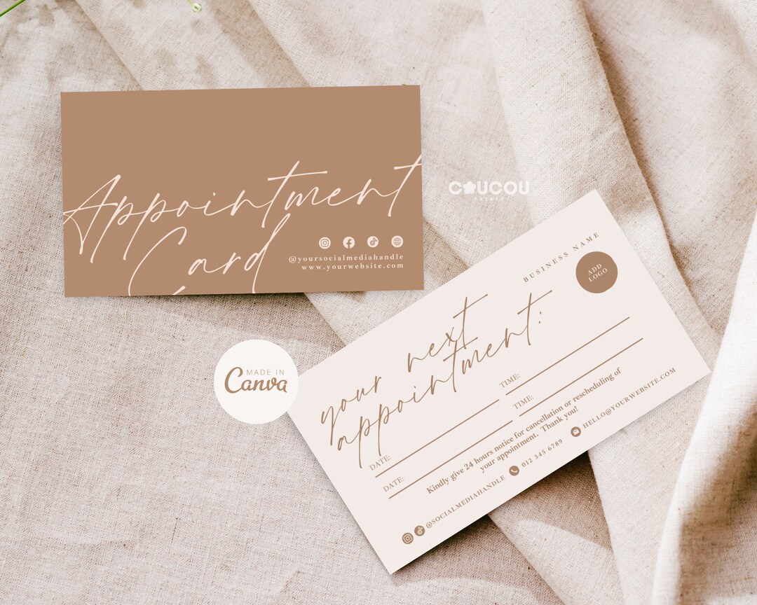 Appointment Card Template, Printable Business Booking Reminder, Custom ...