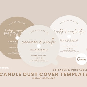 Candle Dust Cover Template, Printable Candle Label Canva, Editable Dust ...