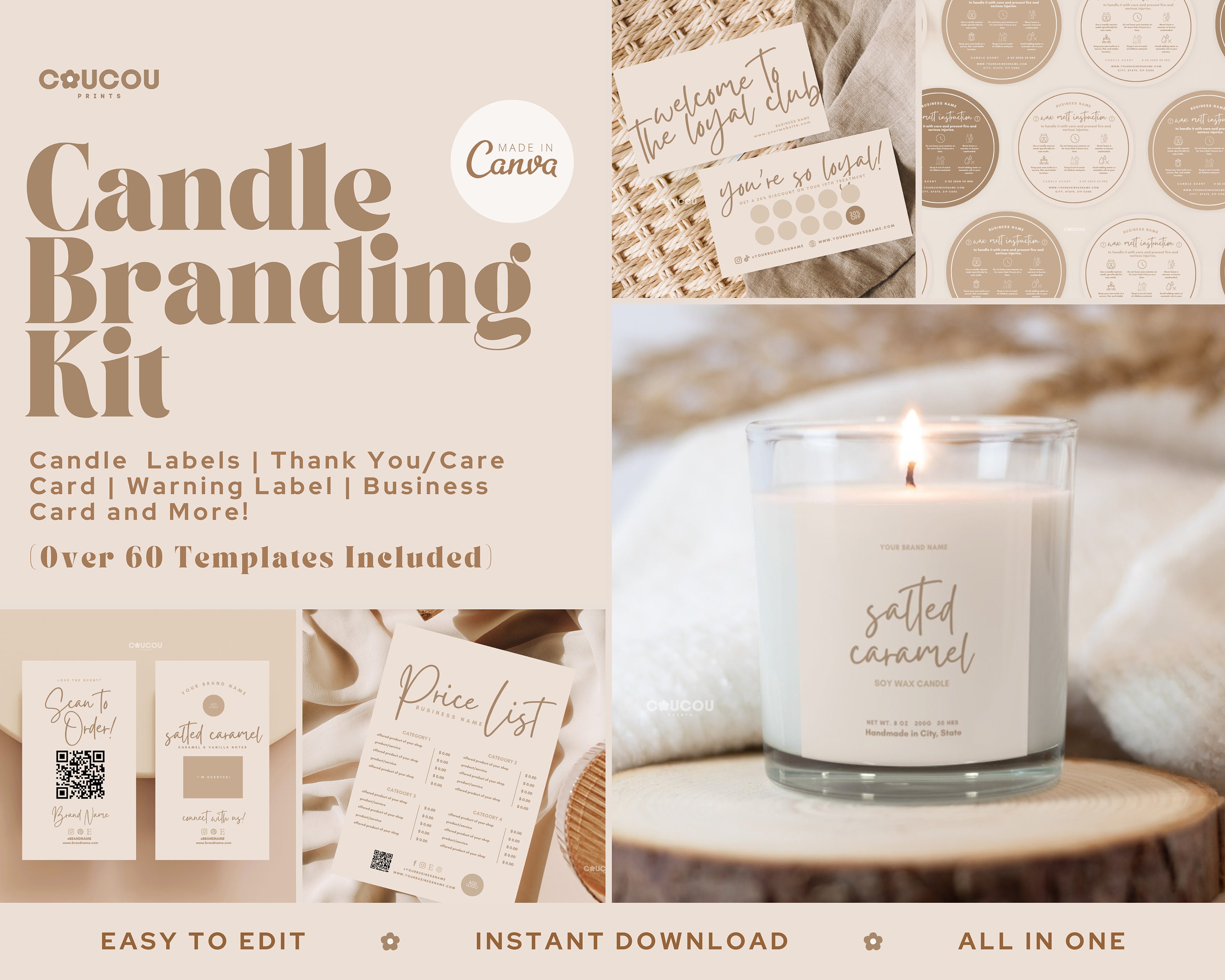 Editable Candle Branding Bundle, DIY Candle Branding Kit, Candle Template Package, Candle Making ...