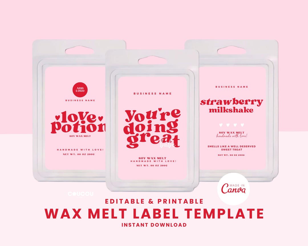 Modern Wax Melt Label Template, Pink Custom Wax Tart Label Design, Pre ...