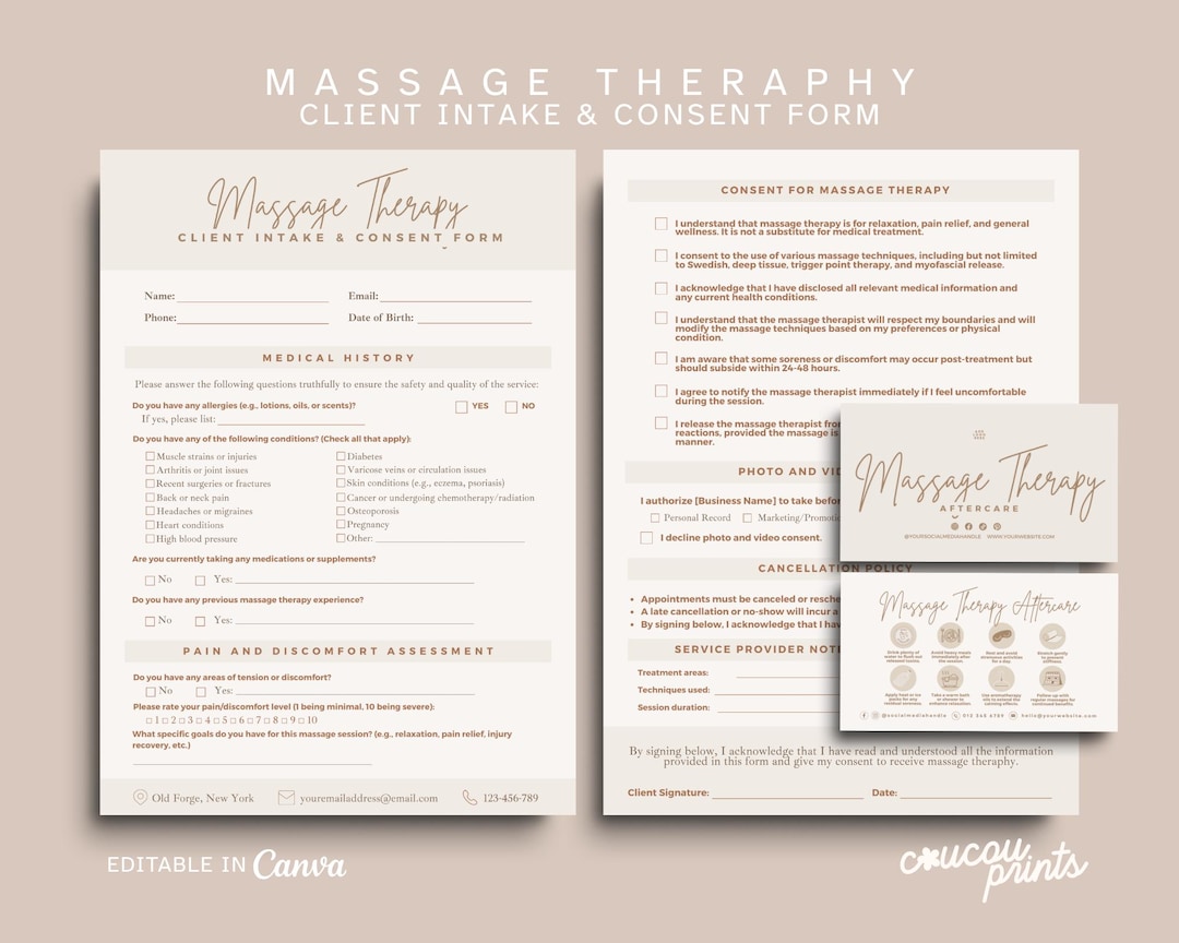 Massage Therapy Consent Forms, Editable Massage SOAP Notes Consultation ...