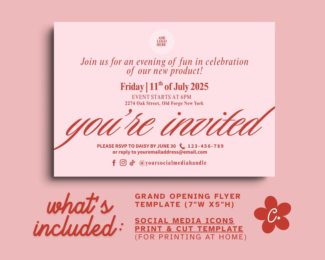 Editable Pink Launch Party Invitation Template, Printable Grand Opening ...