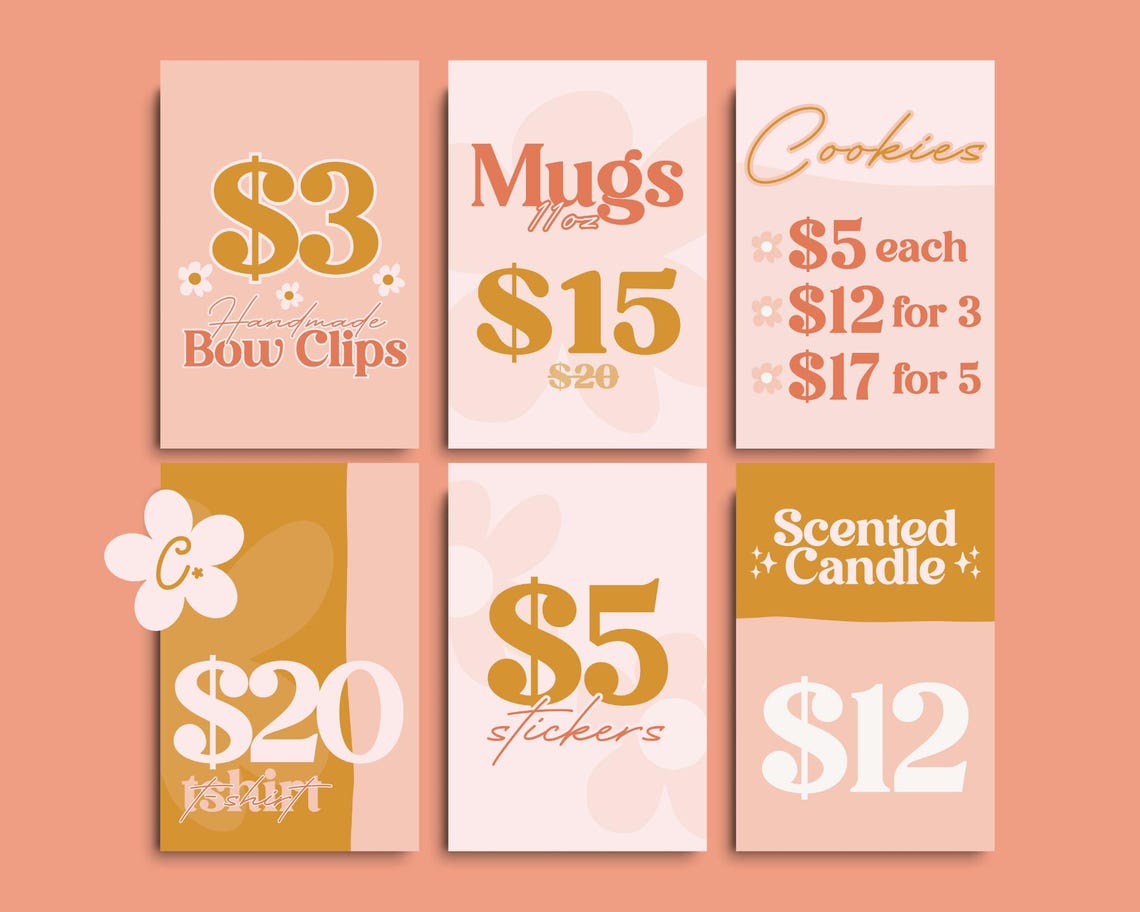 Editable Price Display Cards Canva Template, Printable Boho Pop-up Shop ...