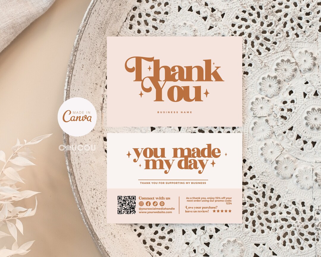 Small Business Thank You Card Template, Editable Thanks for Your ...