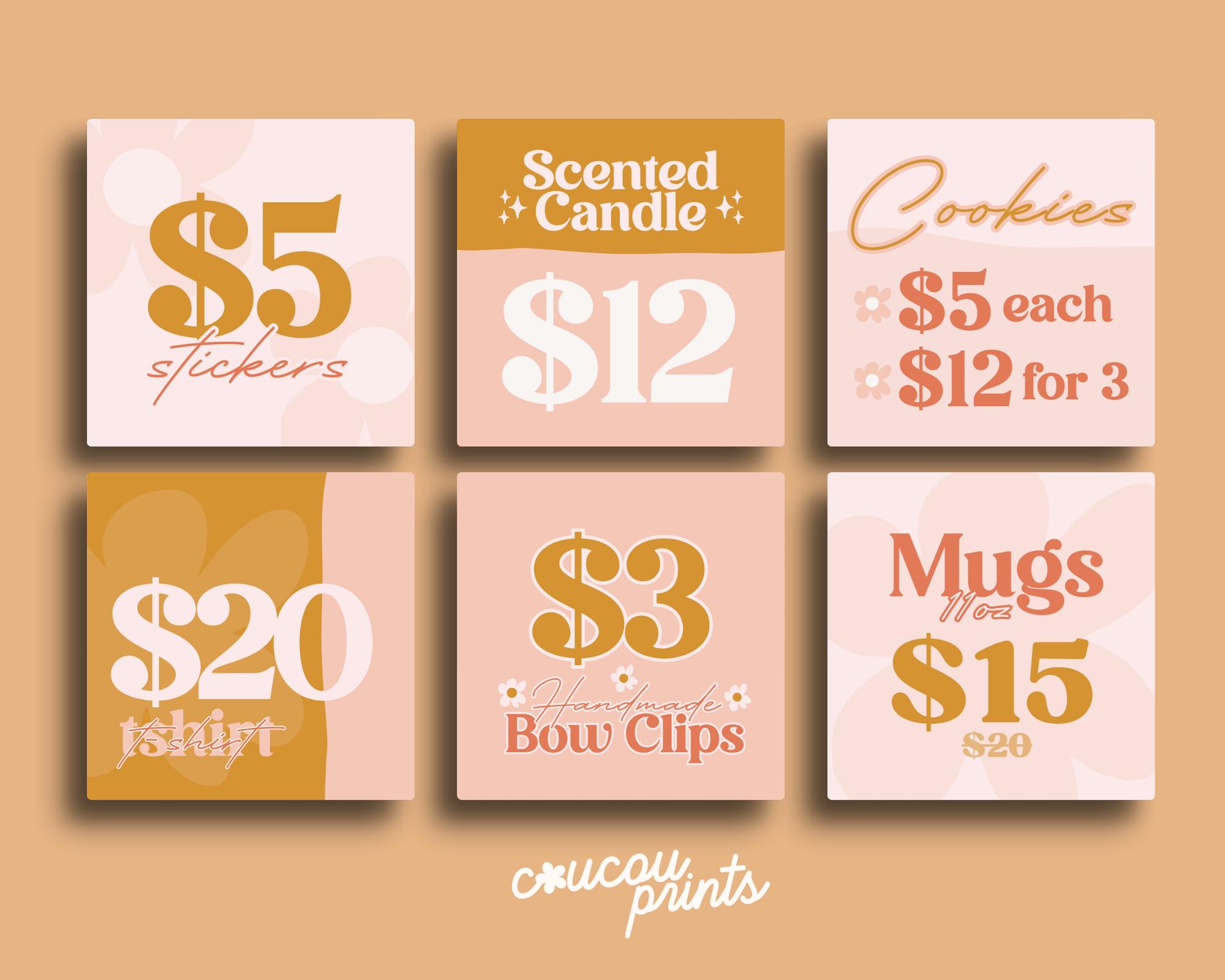 Editable Price Display Cards Canva Template, Printable Boho Pop-up Shop ...