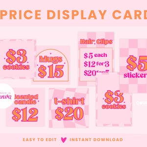 Price Display Cards Editable Canva Template, Groovy Printable Price ...