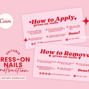 DIY How to Apply Press on Nails Instructions Card, Editable Fake Nails ...
