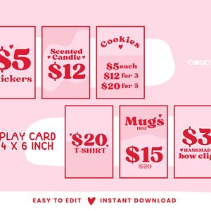 Editable Pink Red Price Display Cards Canva Template, Printable Pop-up ...