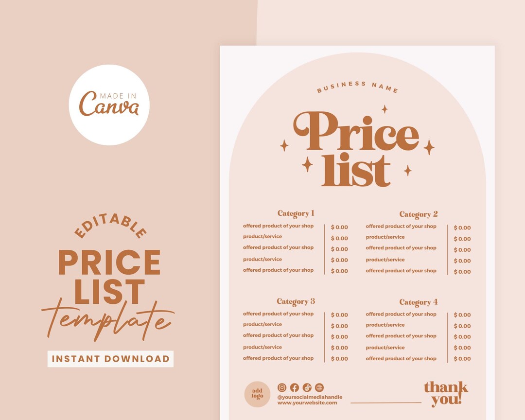 Retro Price List Template Canva, Editable Payment Sign, Printable Salon ...
