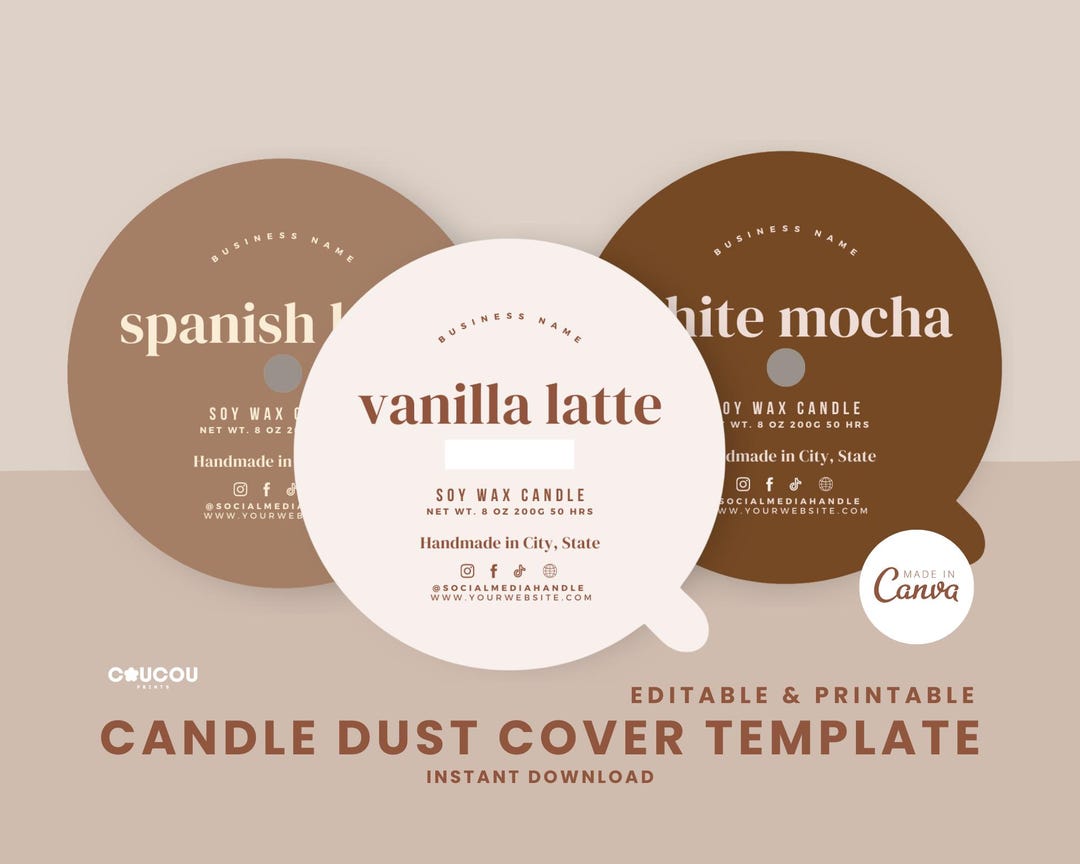 Editable Candle Dust Cover Template, Small Business Candle Label Canva ...